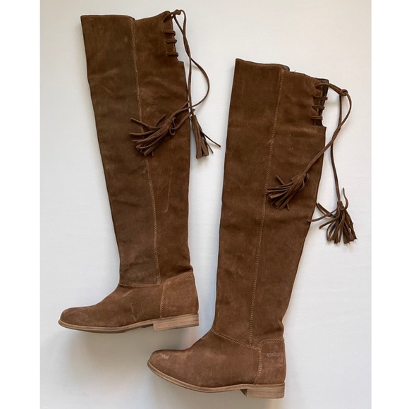 Coolway | Shoes | Coolway Over The Knee Tan Suede Leather Lace Top ...